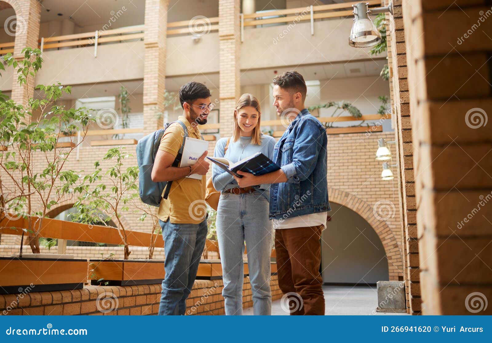 University, Students and Friends with Study Book for Project, Education ...