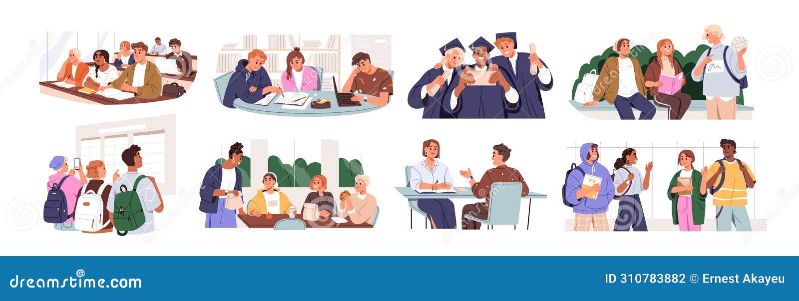 University Students Life Set. Learners Study, Education, Communication ...