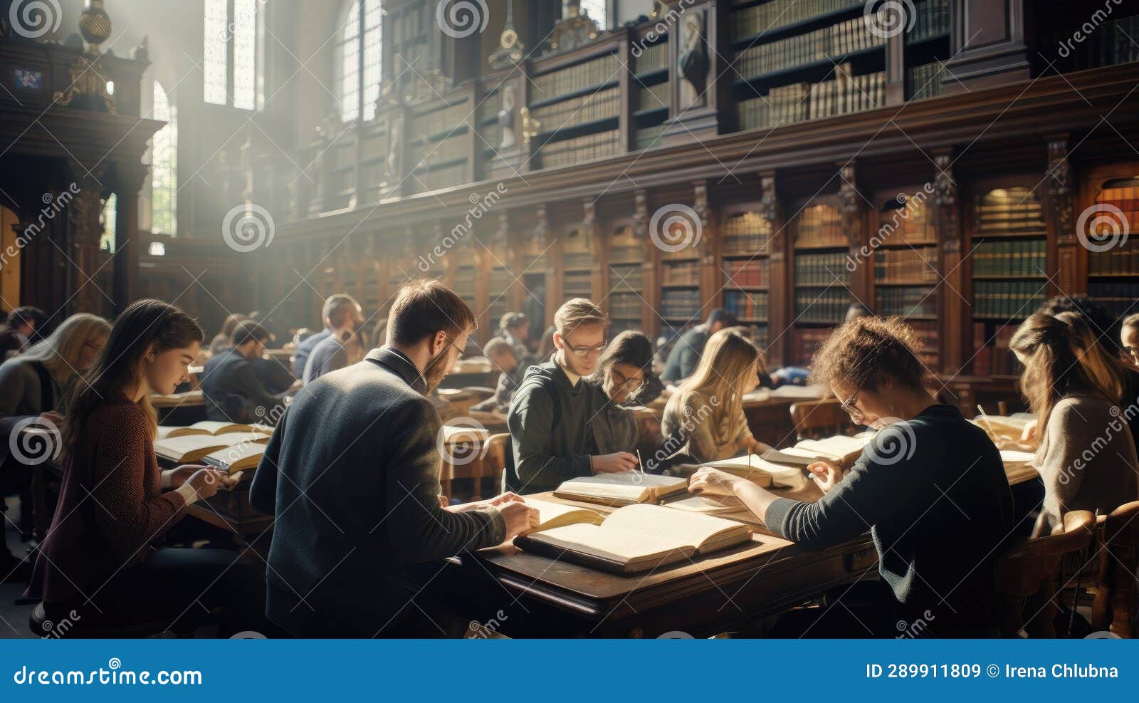 University Students Reading Books in Library for Research Stock ...