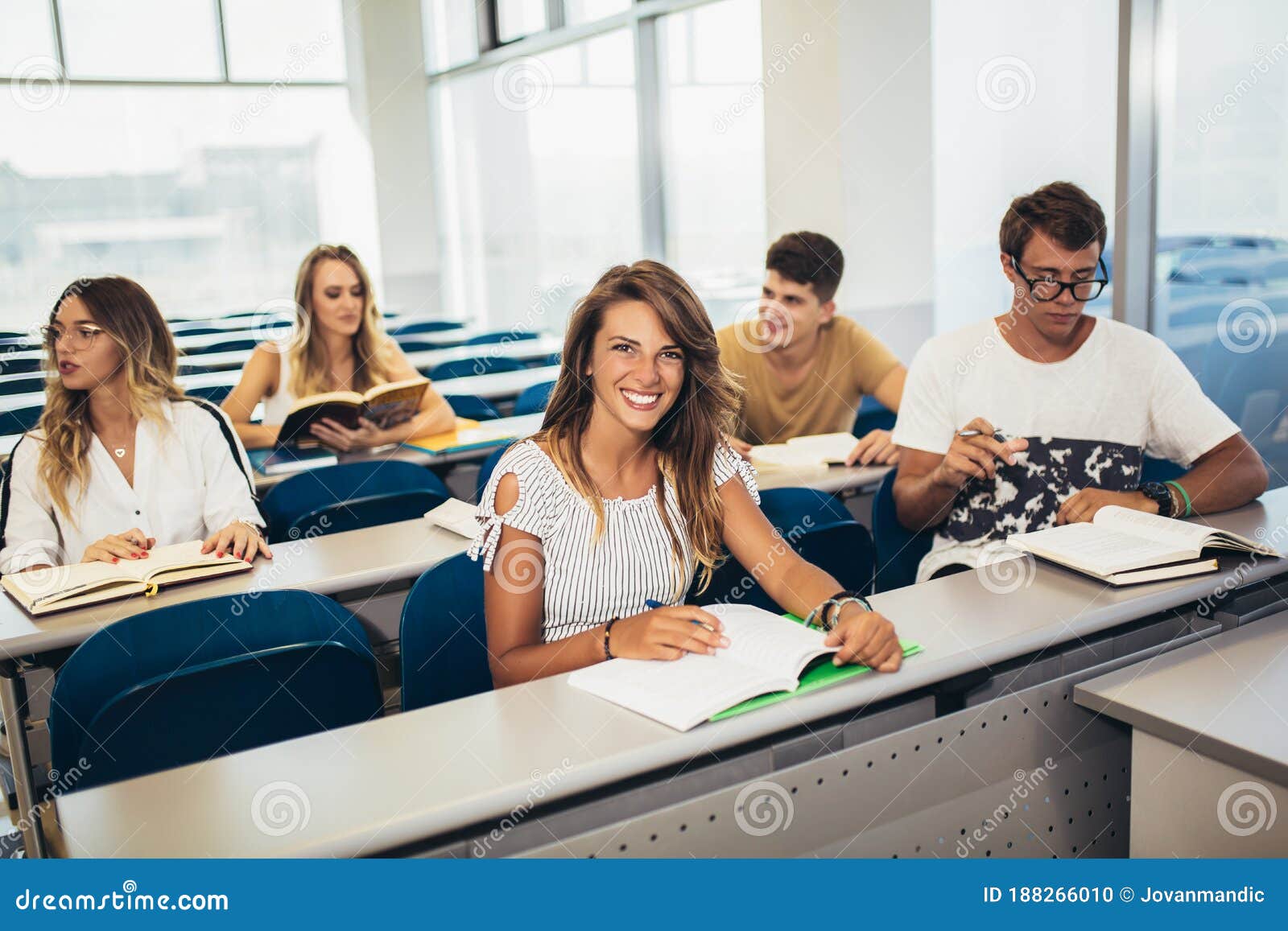University Students Studying Together in Classroom Stock Photo - Image ...