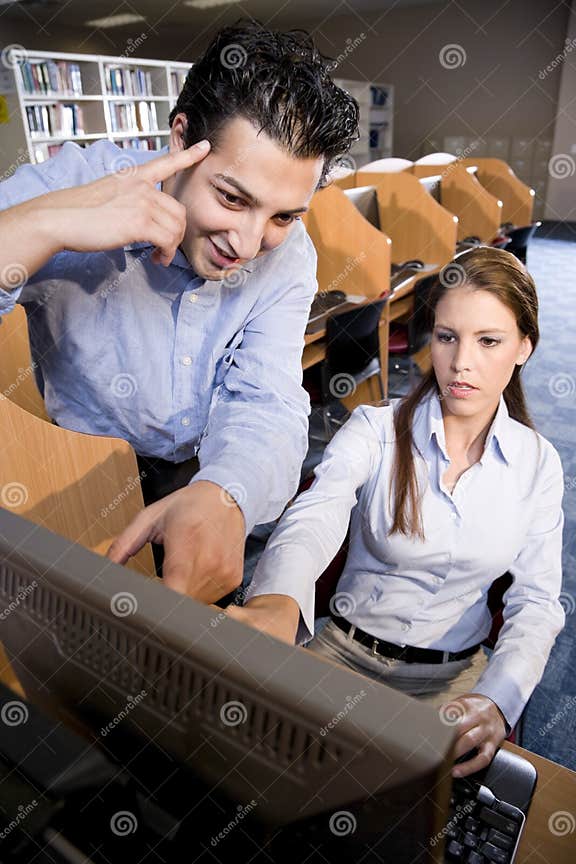 University Students Using Computer in Library Stock Image - Image of ...