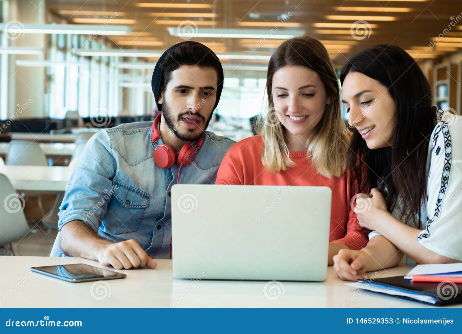 University Students Using Laptop in University Library Stock Image ...