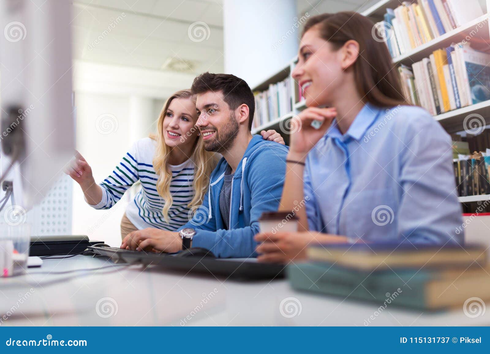 Students Working in the Library at Campus Stock Image - Image of female ...