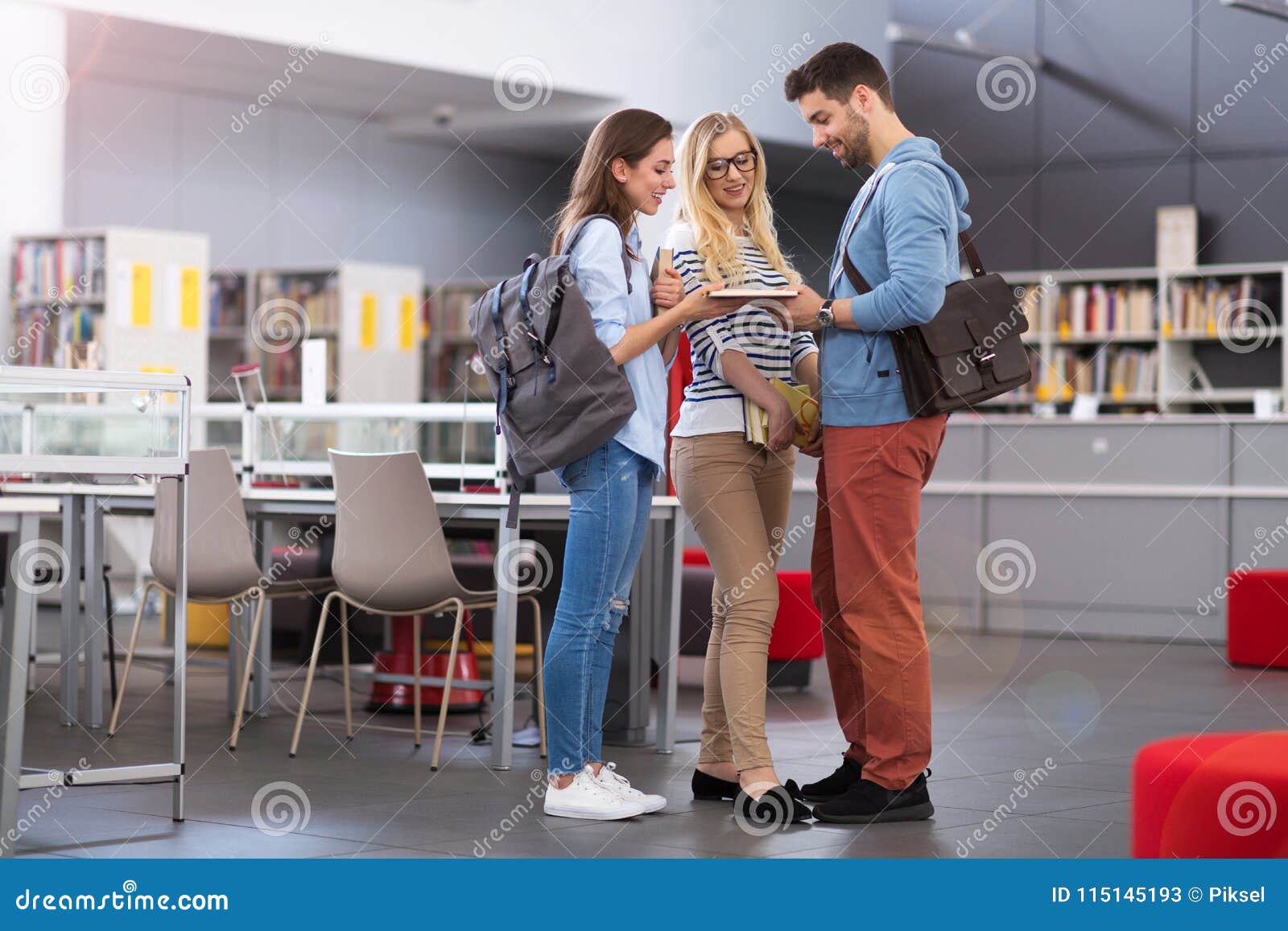 Students Working in the Library at Campus Stock Image - Image of ...