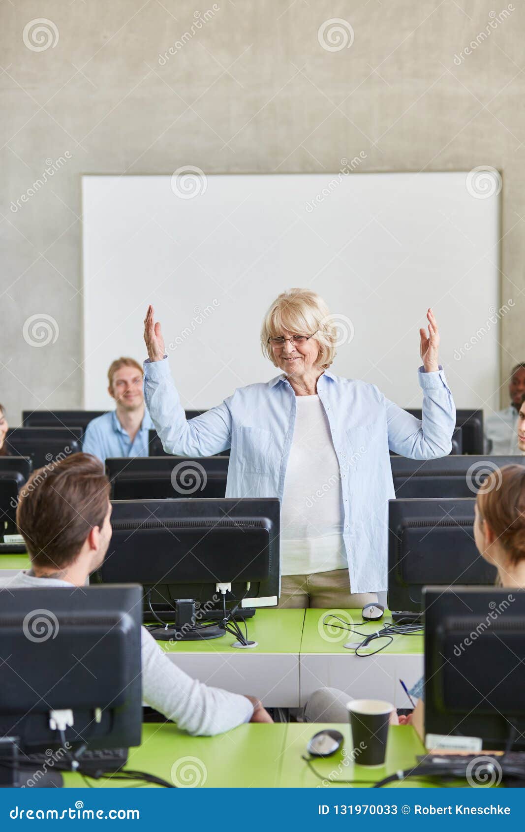 University Teacher in Computer Course Stock Image - Image of students ...