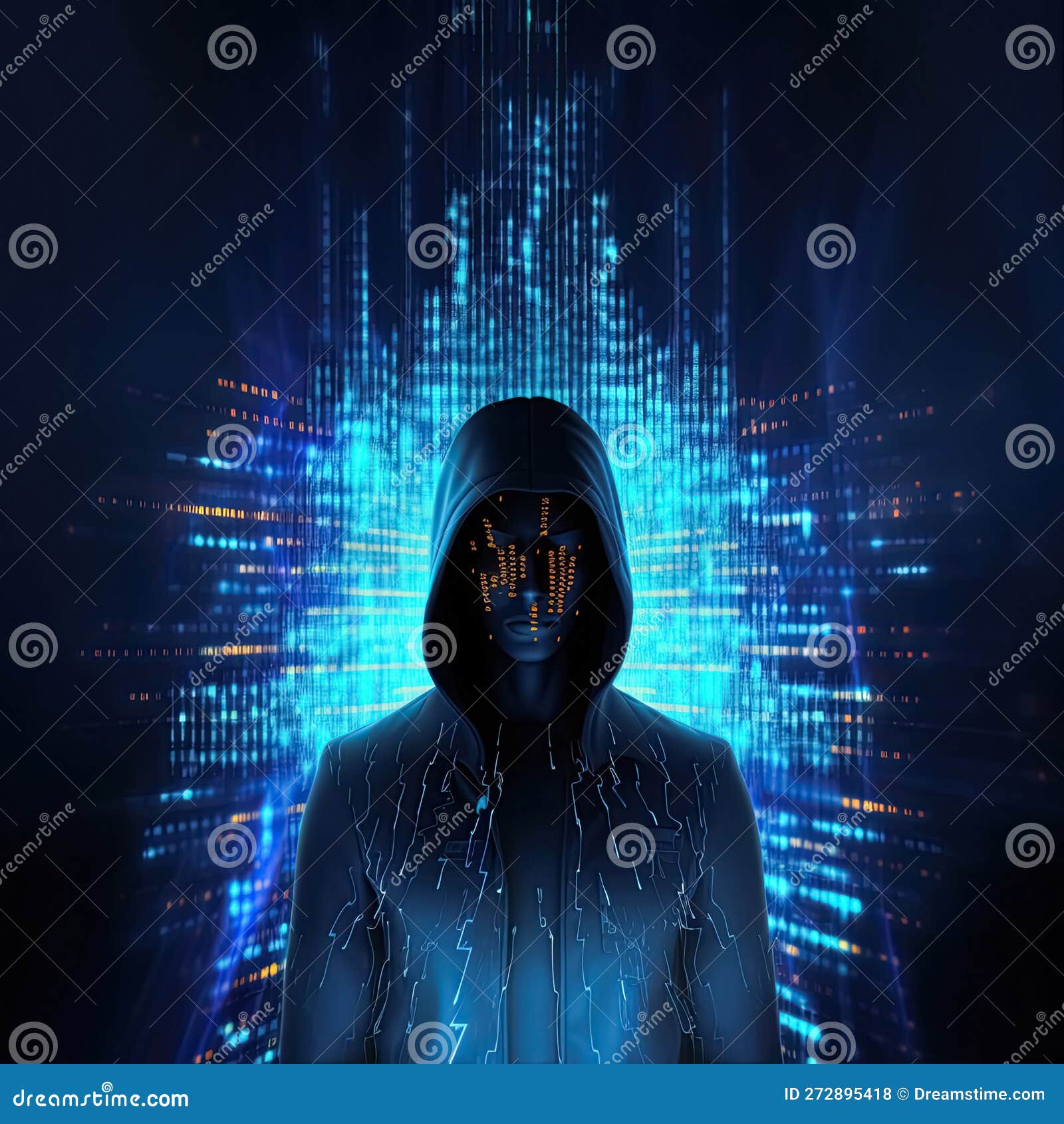 Hacker Hiding His Face Under Hood Trying To Cyber Attack Using Laptop ...