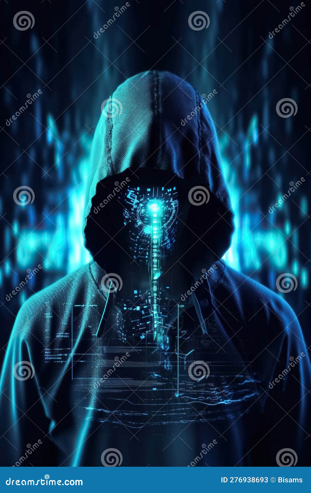 Hacker Hiding His Face Under Hood Trying To Cyber Attack Using Laptop ...