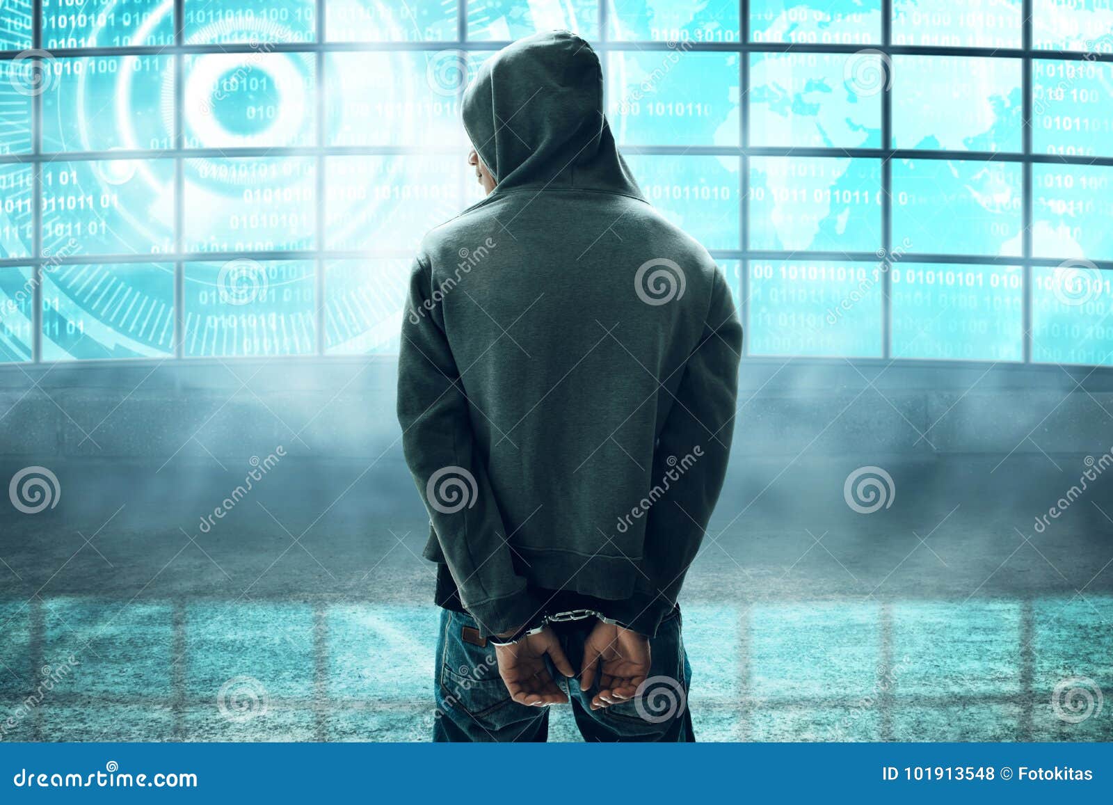 Unknown Hacker in Handcuffs in Monitor Room Stock Photo - Image of ...