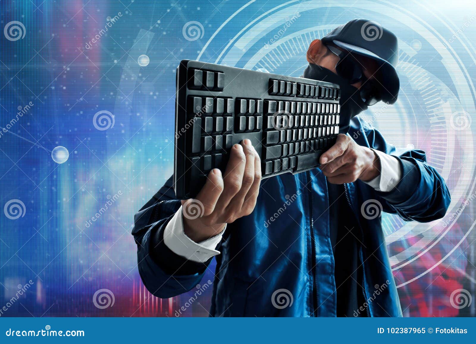 Unknown Hacker Hold Keyboard To Aim Target Stock Image - Image of ...