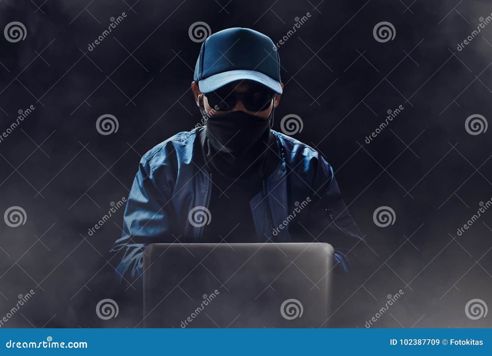 Unknown Hacker Use Laptop in Dark Room Stock Image - Image of concept ...