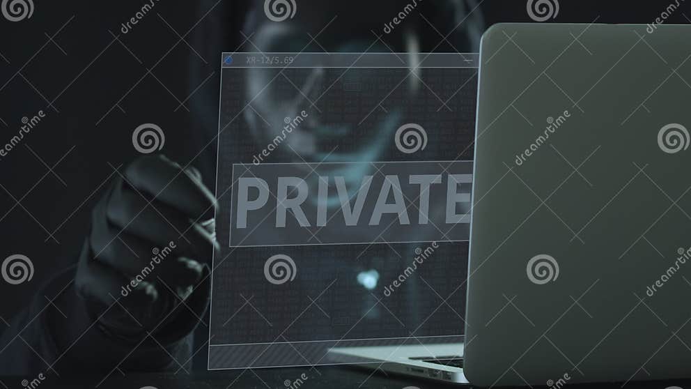 Hacker Wearing Black Mask Pulls PRIVATE Tab from a Laptop. Hacking ...