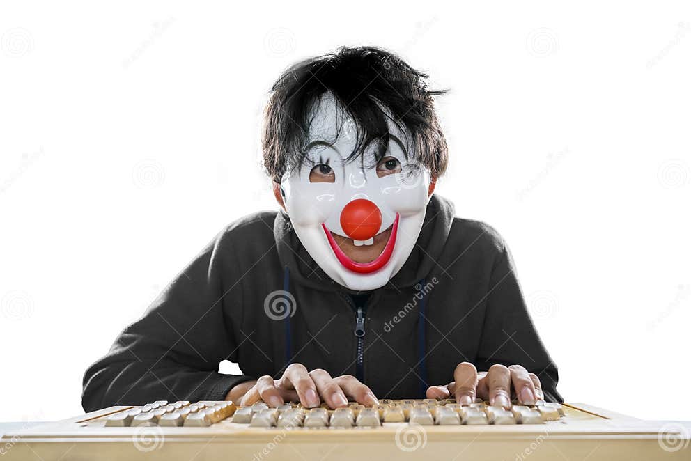 Unknown Hacker Wearing a Clown Mask Stock Photo - Image of cyberspace ...