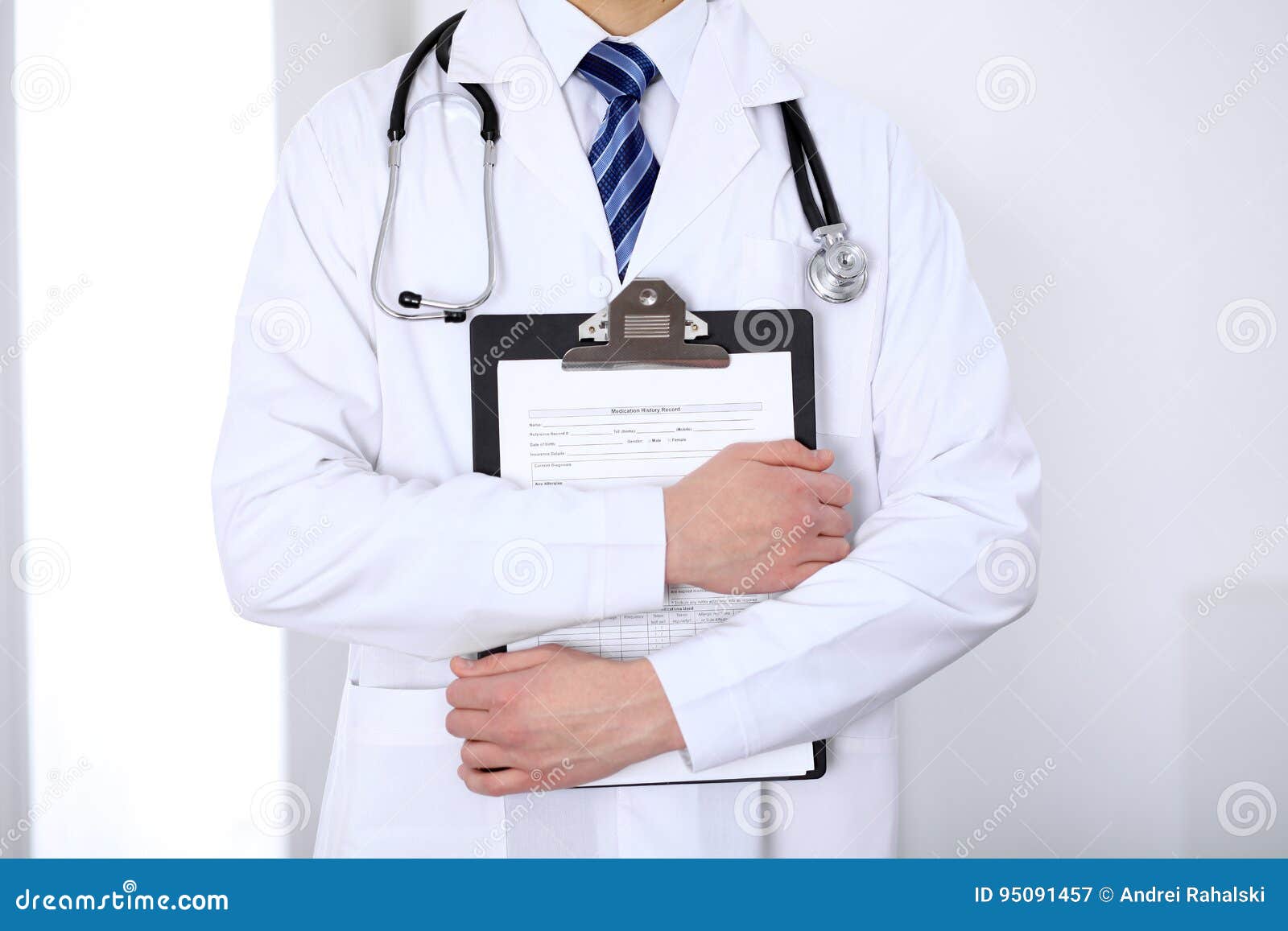 Unknown Male Doctor with Stethoscope and Clipboard, Close Up Stock ...