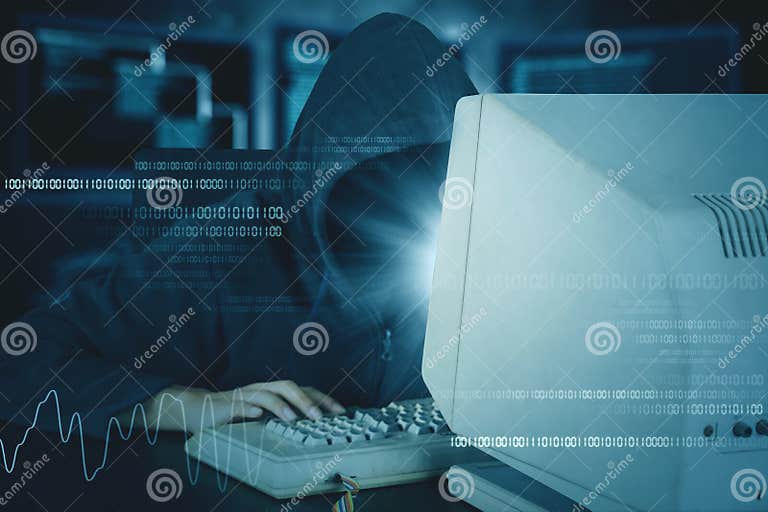 Unknown Man Doing Cyber Crime with Binary Code Stock Photo - Image of ...