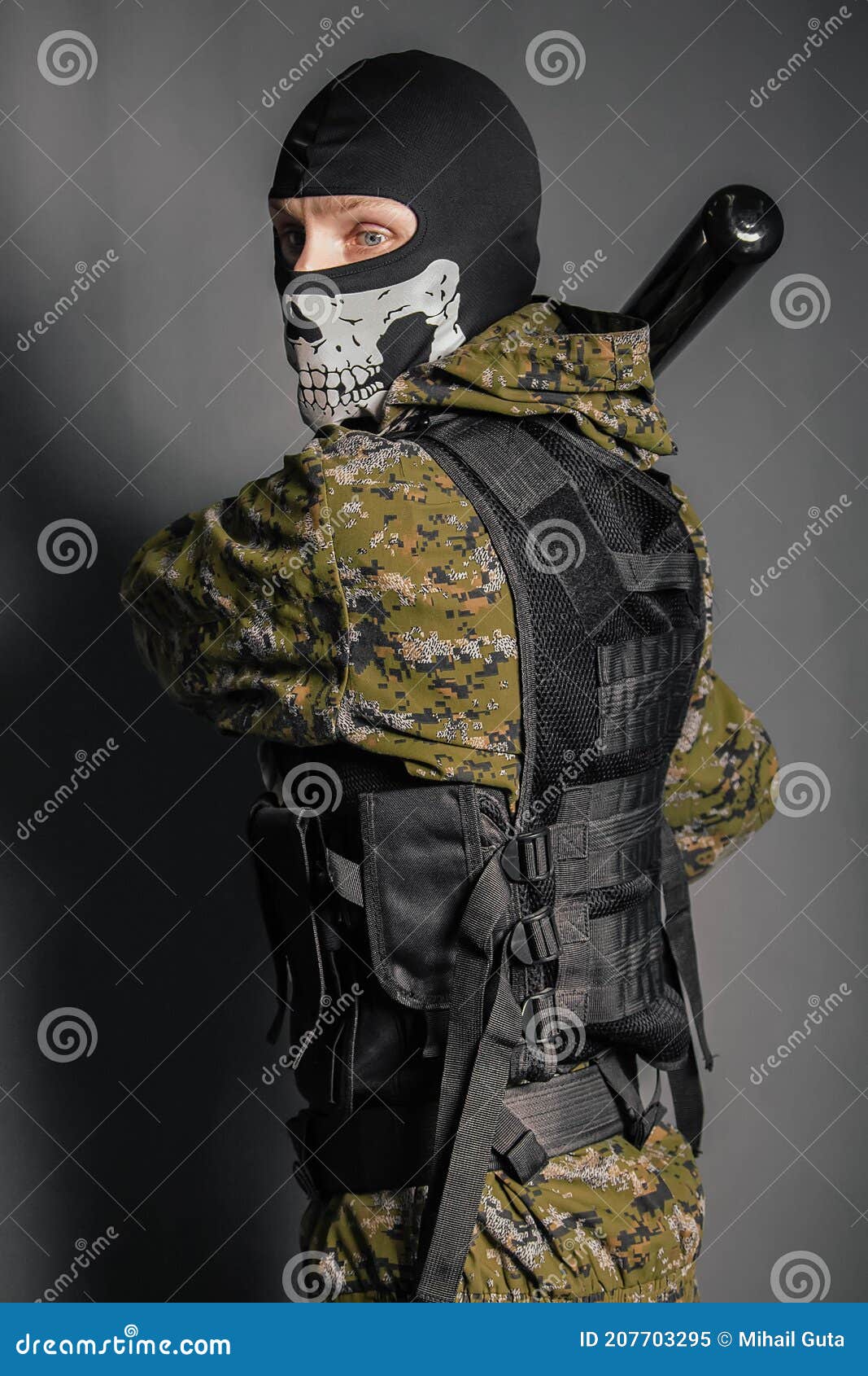 Unknown Man, a Robber in a Balaclava with a Skull, in Camouflage ...