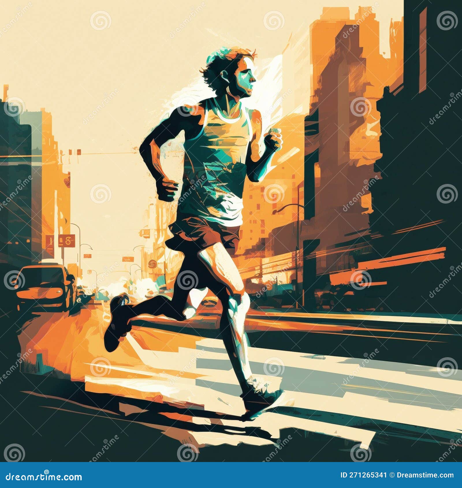Unknown Marathon Runner in a City, Vector Illustration, Double Exposure ...