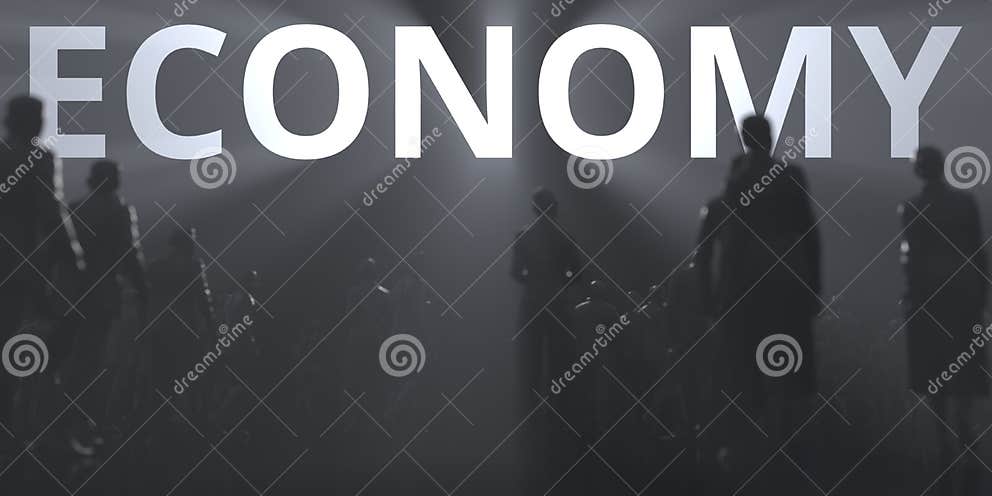 Unknown People and ECONOMY Lit Word 3d Rendering Stock Illustration ...