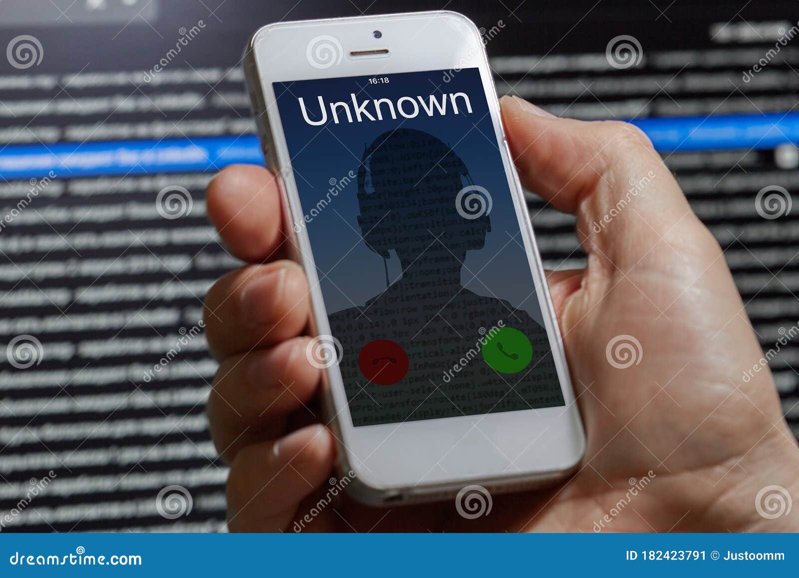 Unknown Unwanted Call To a Mobile Phone on a Dark Background Stock ...