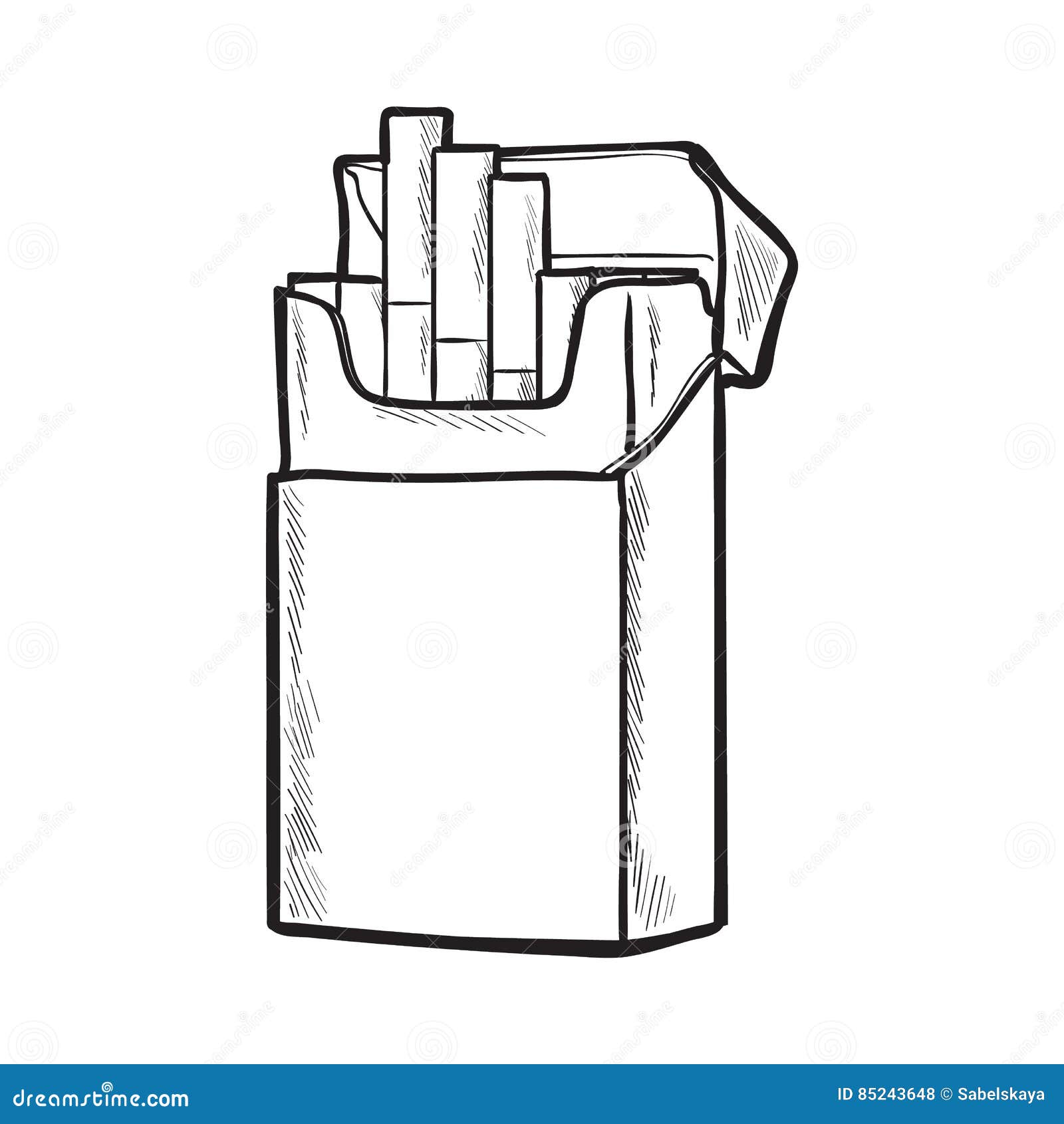 Unlabeled Standing Open Pack of Cigarettes, Isolated Sketch Vector ...