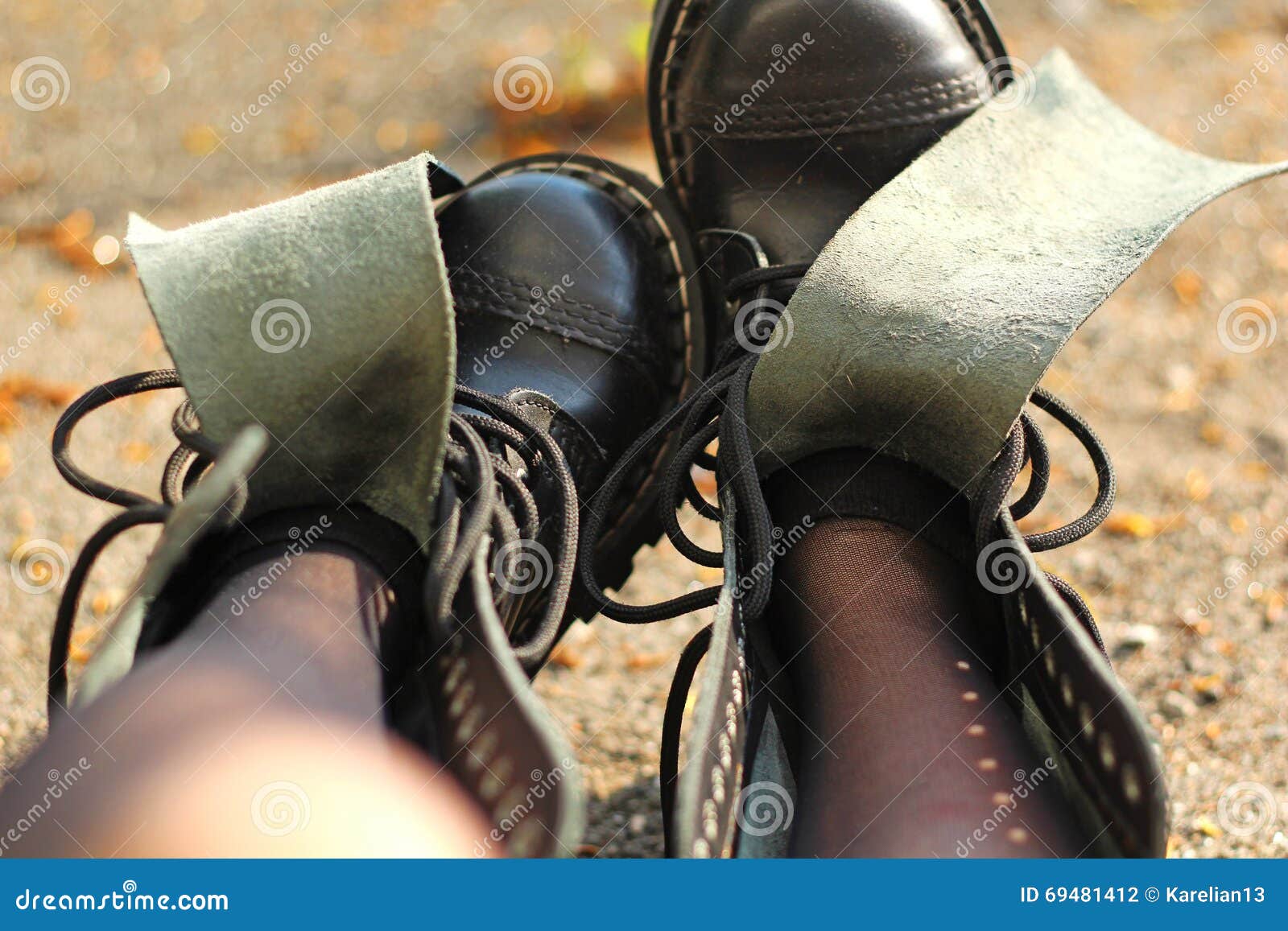 Unlaced Black Leather Boots Stock Photo - Image of adolescence, high ...