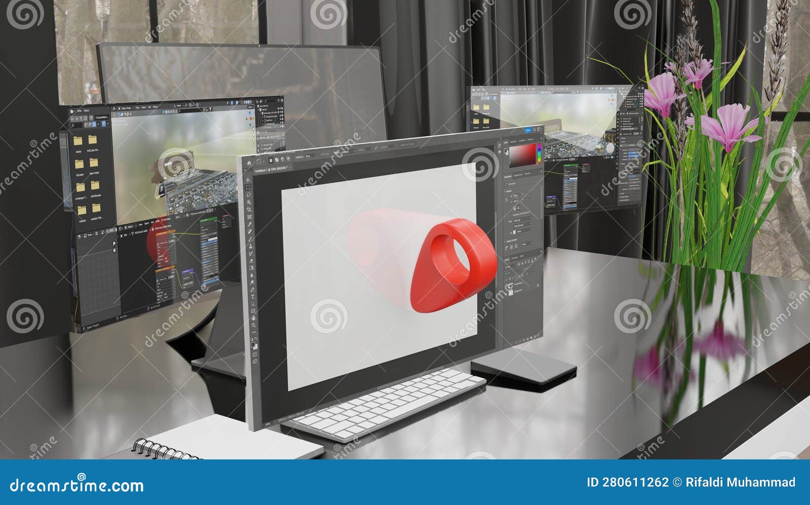 Computer with Dynamic Screen Display Featuring an Illustration of a ...
