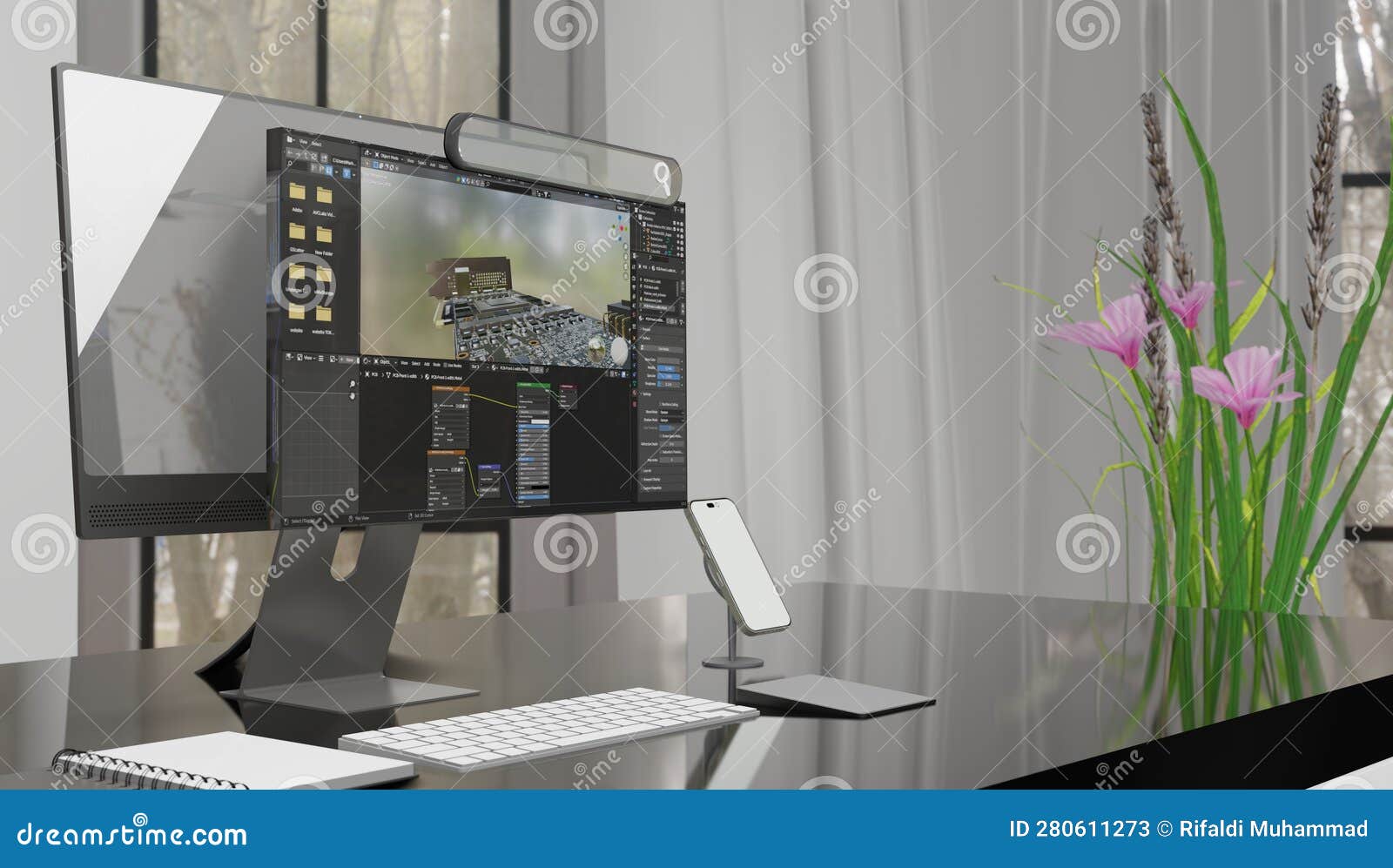 Computer with Dynamic Screen Display Featuring an Illustration of a ...