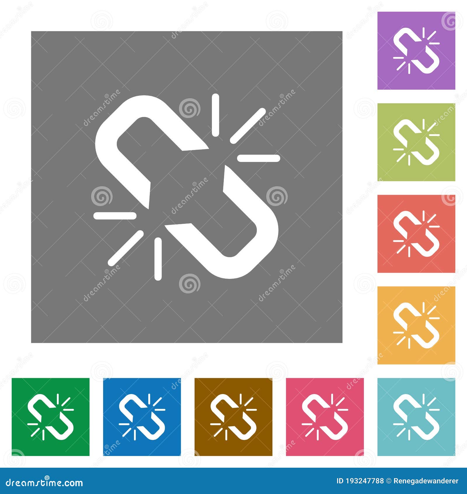 Unlink square flat icons stock vector. Illustration of simple - 193247788