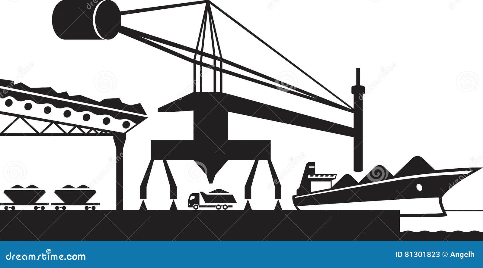 Unload Raw Materials from Cargo Ship Stock Vector - Illustration of ...