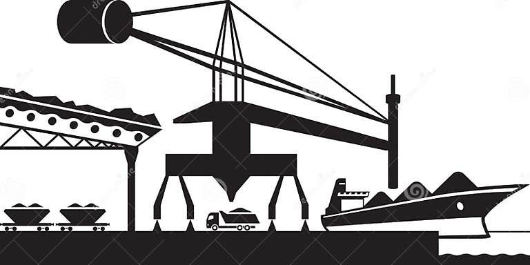 Unload Raw Materials from Cargo Ship Stock Vector - Illustration of ...