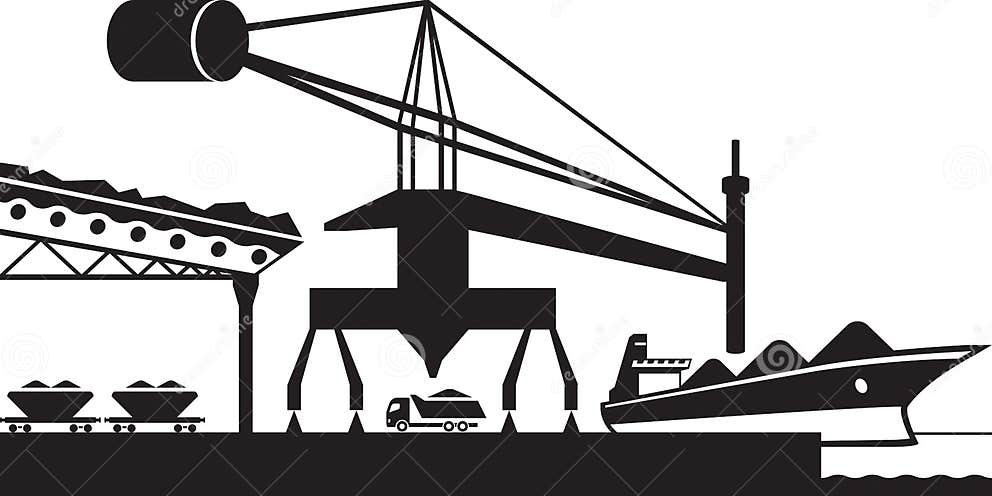 Unload Raw Materials from Cargo Ship Stock Vector - Illustration of ...