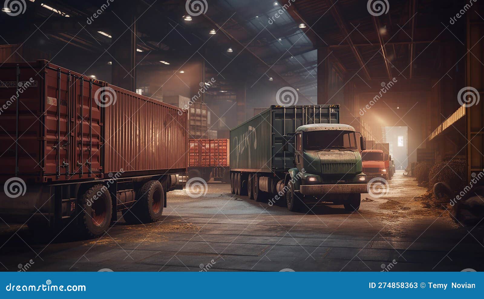 Unloading Big Container Trucks at Warehouse Building. Generative AI ...