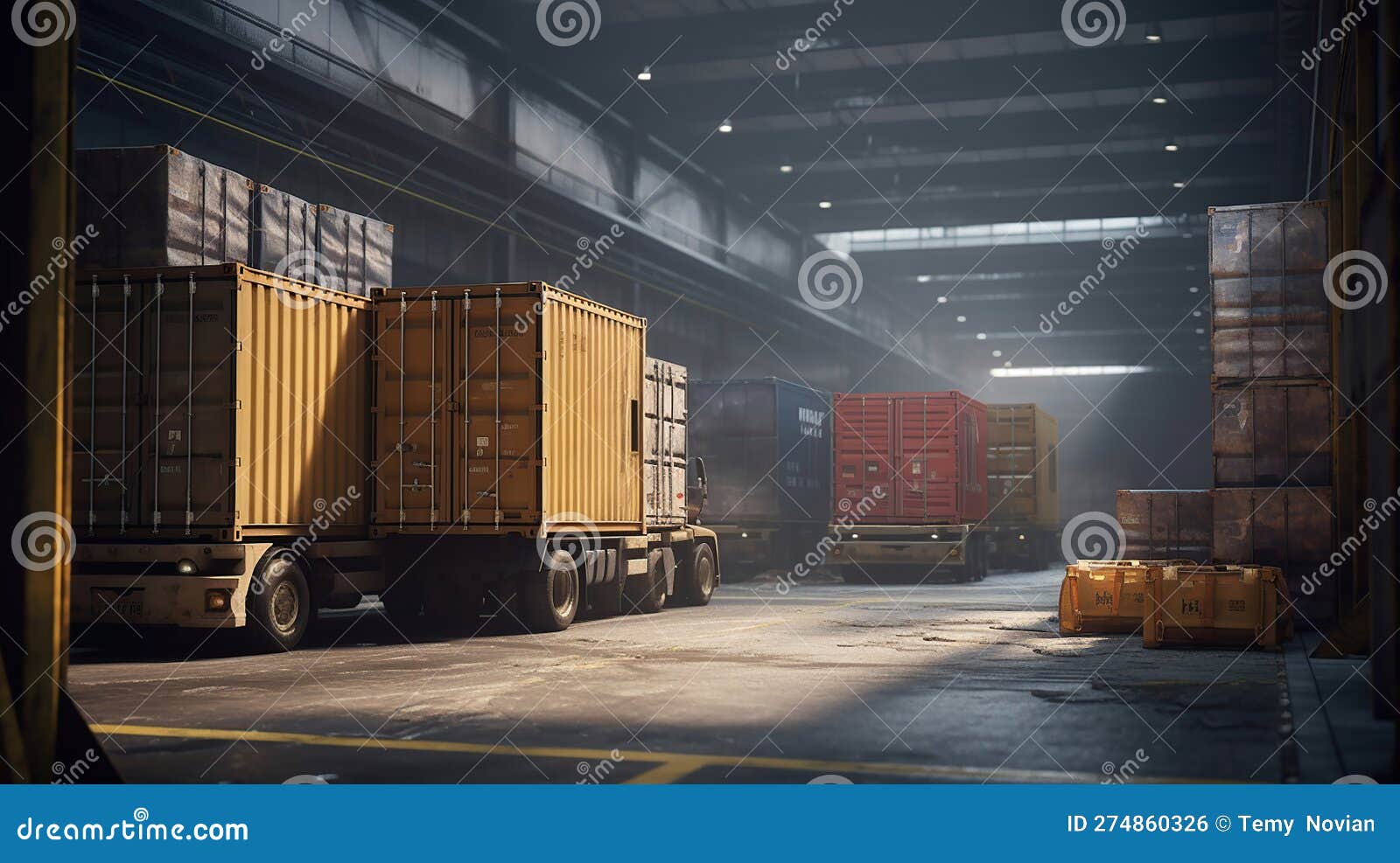 Unloading Big Container Trucks at Warehouse Building. Generative AI ...