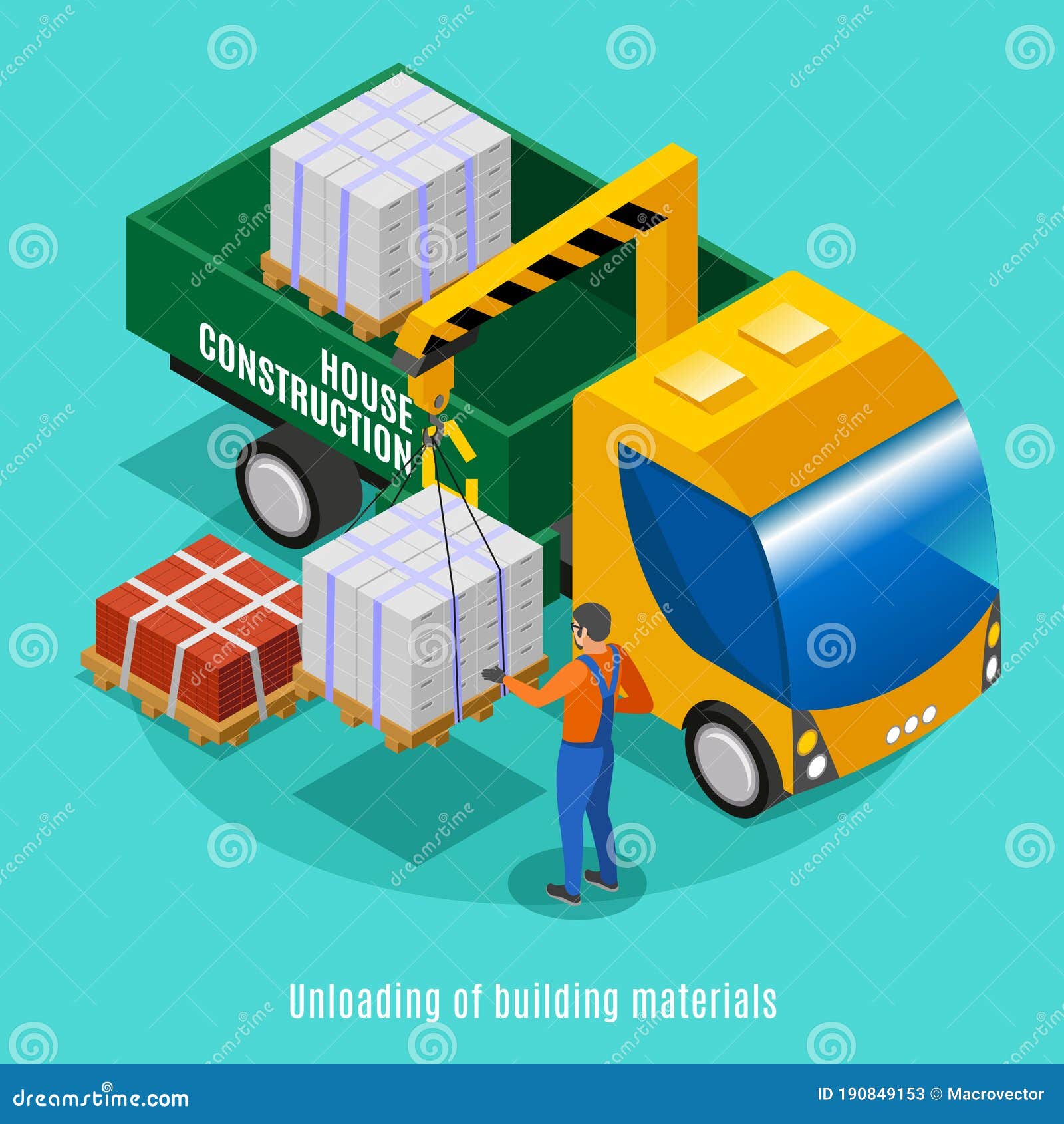 Unloading of Building Materials Illustration Stock Vector ...