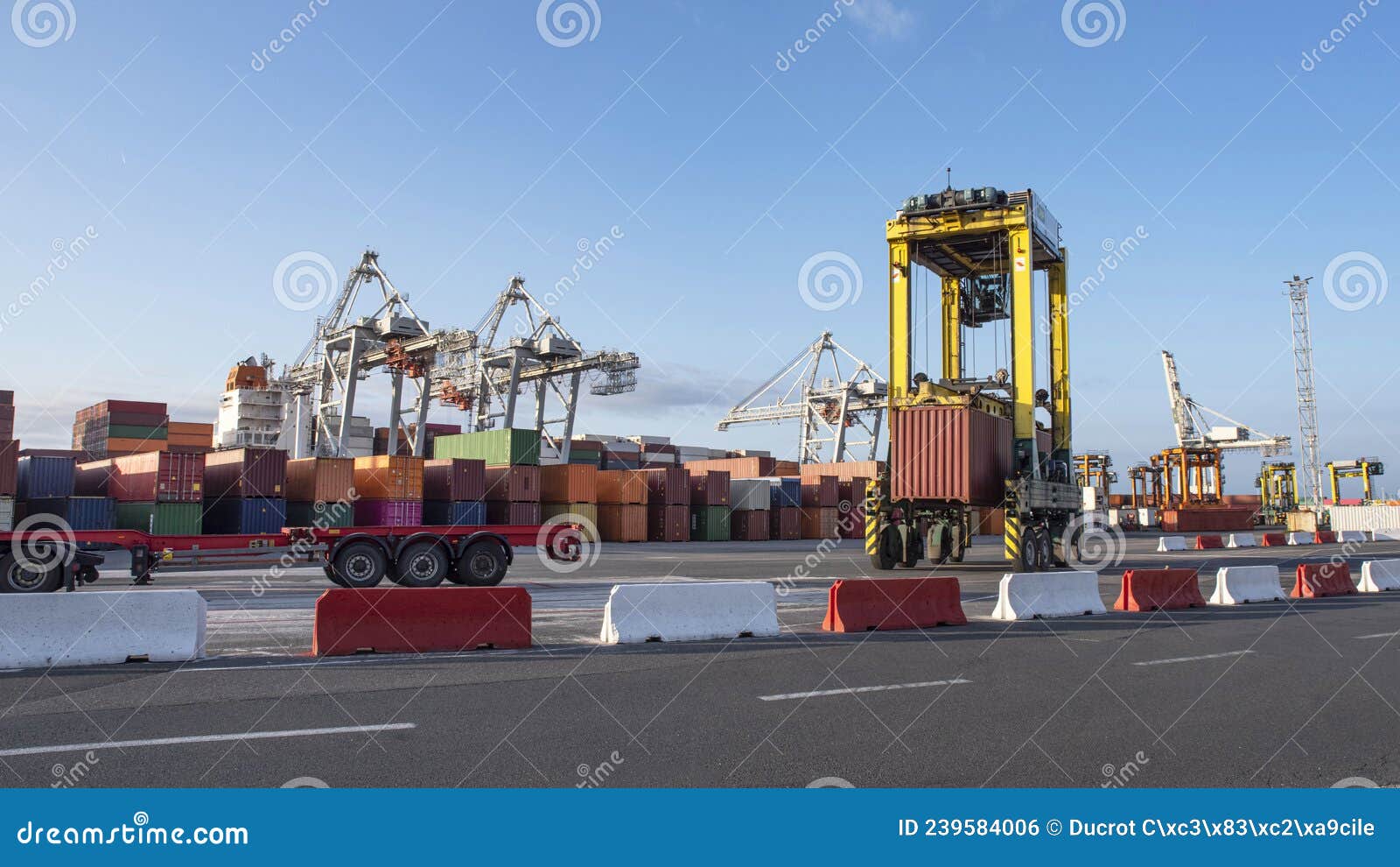Unloading of Containers on a Quay Stock Photo - Image of shipping, boat ...