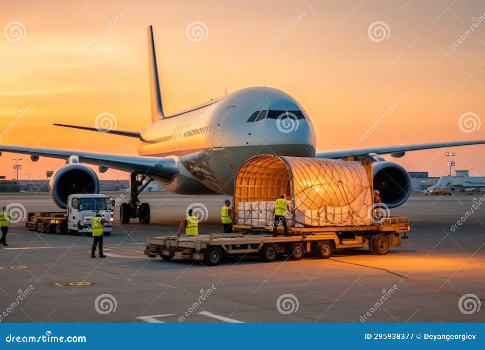Unloading Widebody Cargo Airplane At The Airport. Generative AI Royalty ...