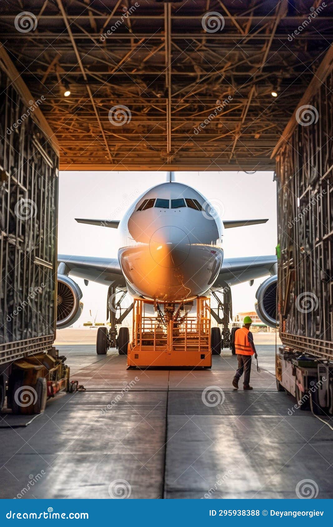 Unloading Widebody Cargo Airplane At The Airport. Generative AI Royalty ...