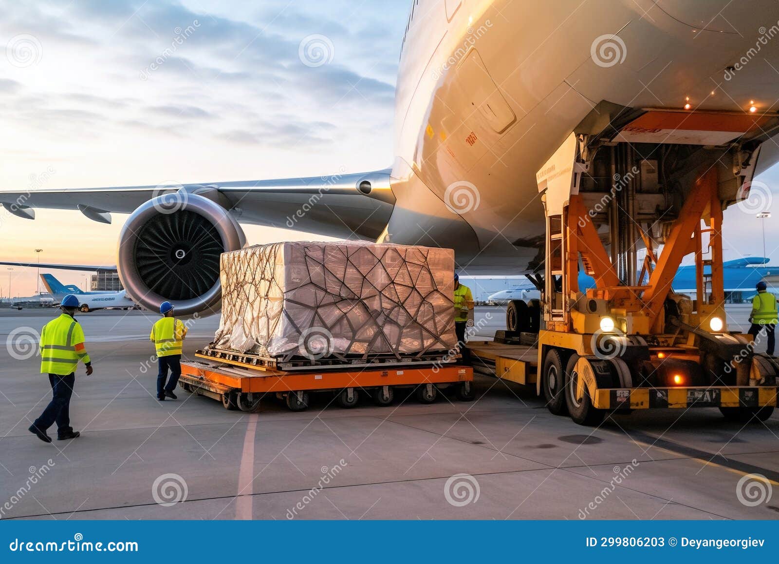 Unloading Widebody Cargo Airplane At The Airport. Generative AI Royalty ...