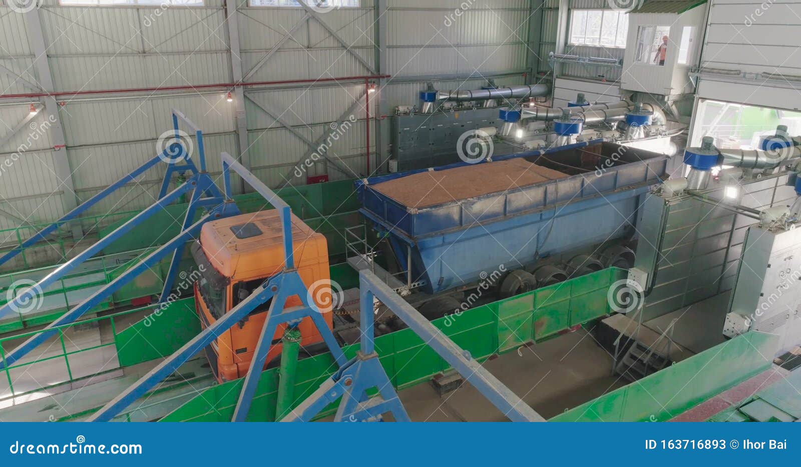 Unloading Grain from a Truck for Storage, Wheat Unloading Aerial View ...