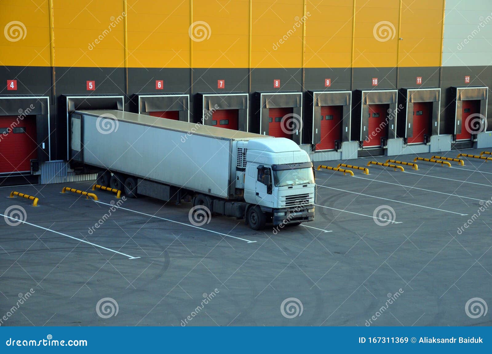 Unloading Trucks at a Modern Warehouse Complex Stock Image - Image of ...