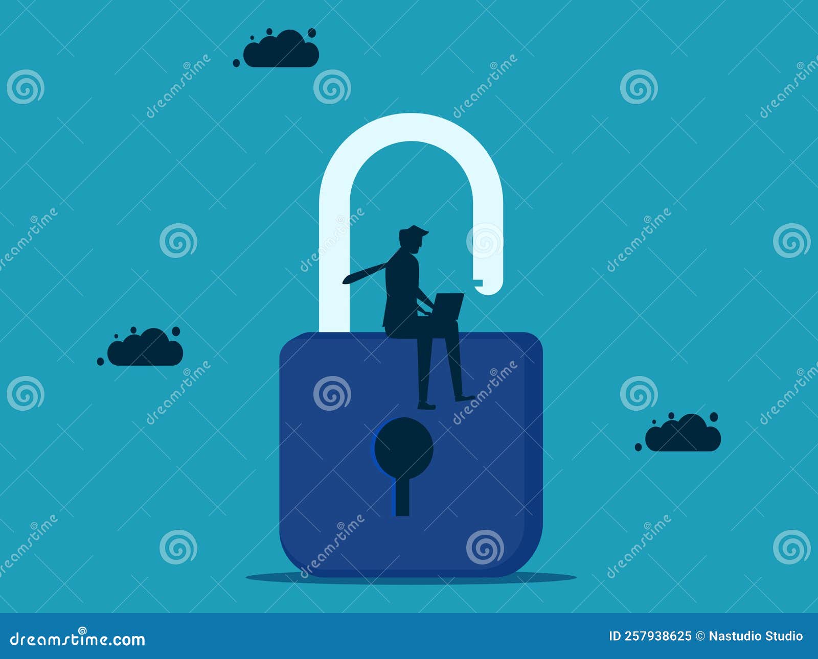 Unlock and Access Data. Encrypted Businessman Unlocks the Key with a ...