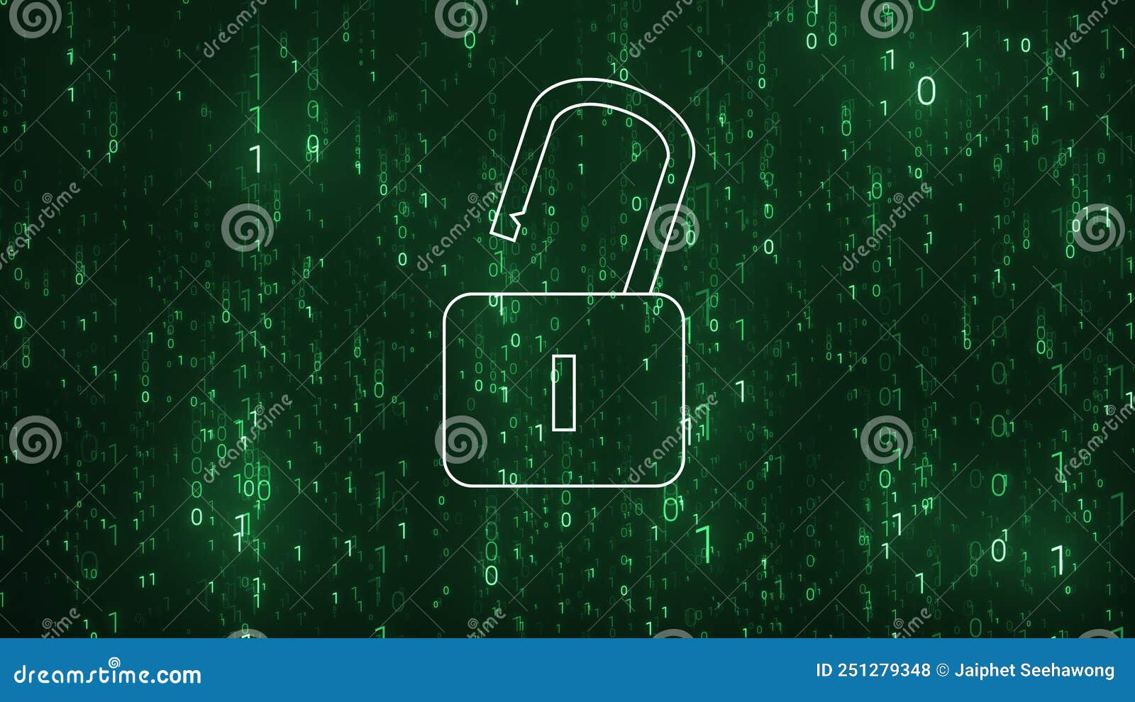 Unlock Cyber Security Lock Key In Matrix Binary Code Random Number Falling Background Stock