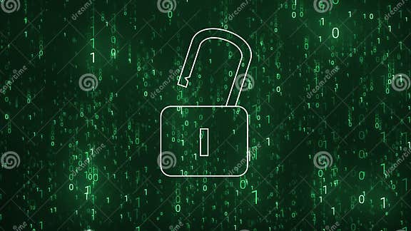 Unlock Cyber Security Lock Key in Matrix Binary Code Random Number Falling Background Stock ...