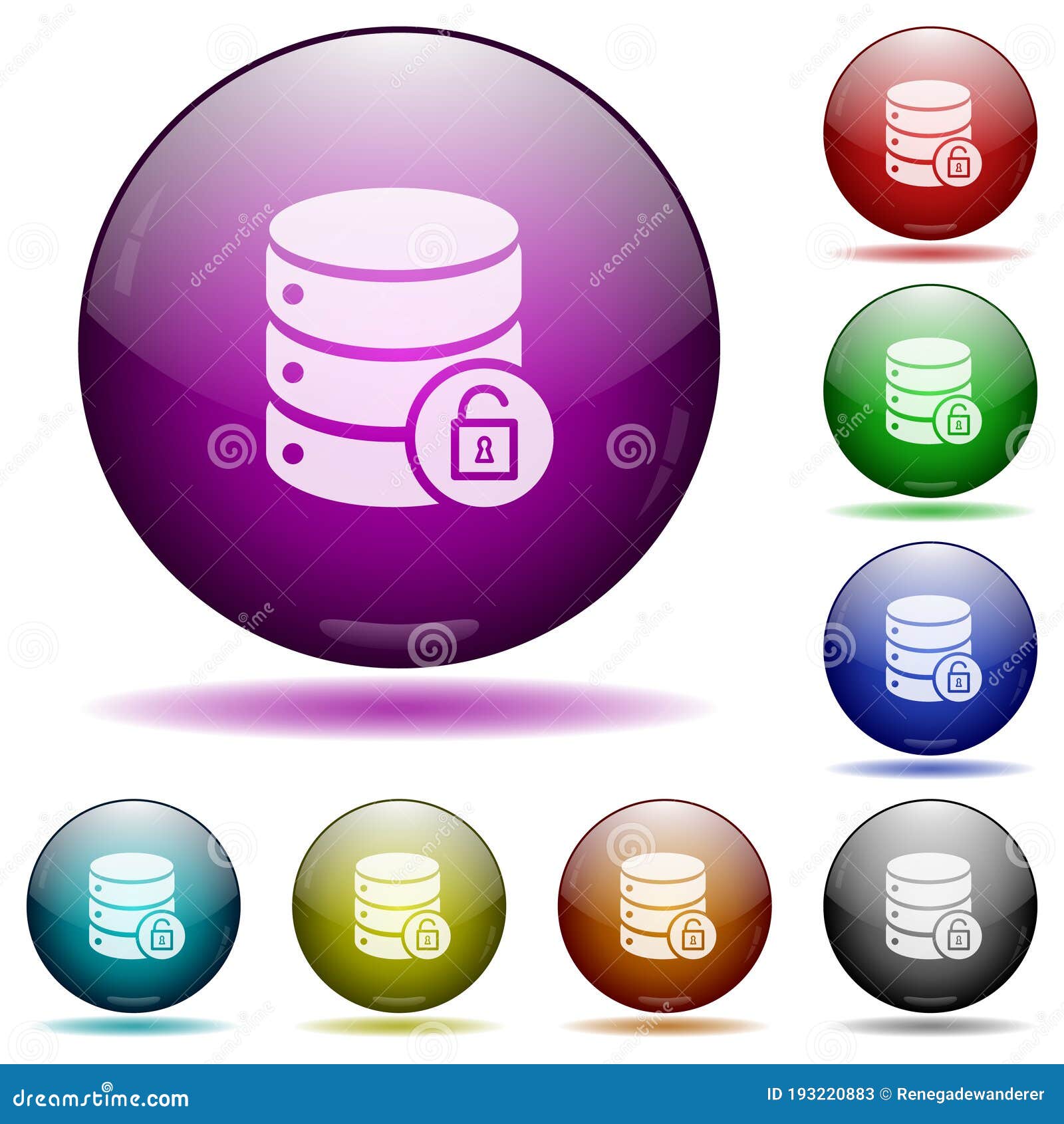 Unlock Database Icon in Glass Sphere Buttons Stock Vector ...