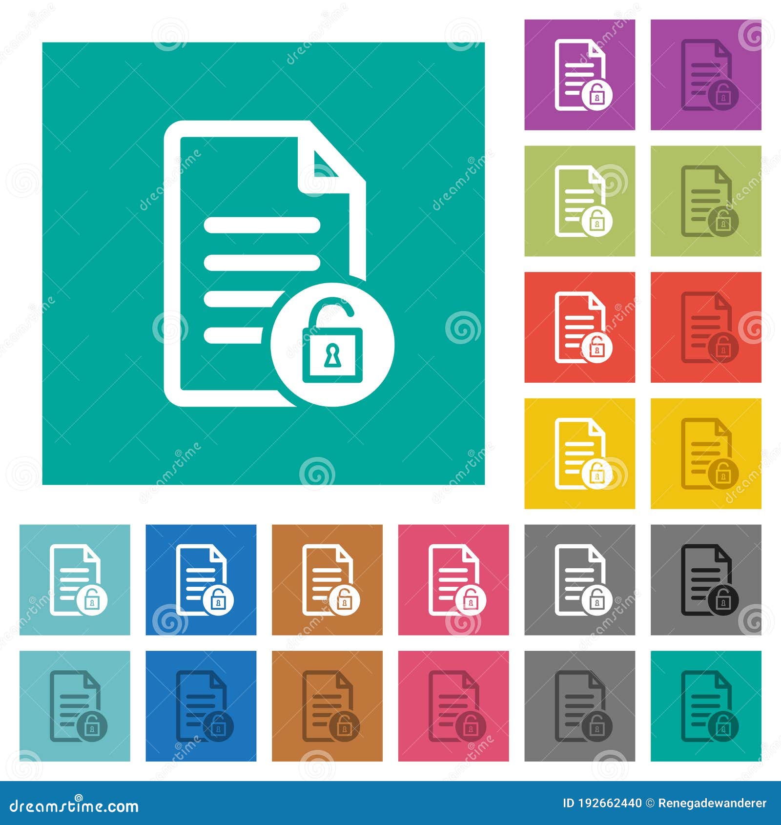 Unlock Document Square Flat Multi Colored Icons Stock Vector ...