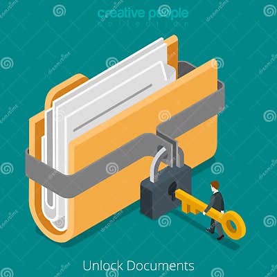Unlock Folder Secure Data File Document Lock Key Flat Vector 3d Stock ...
