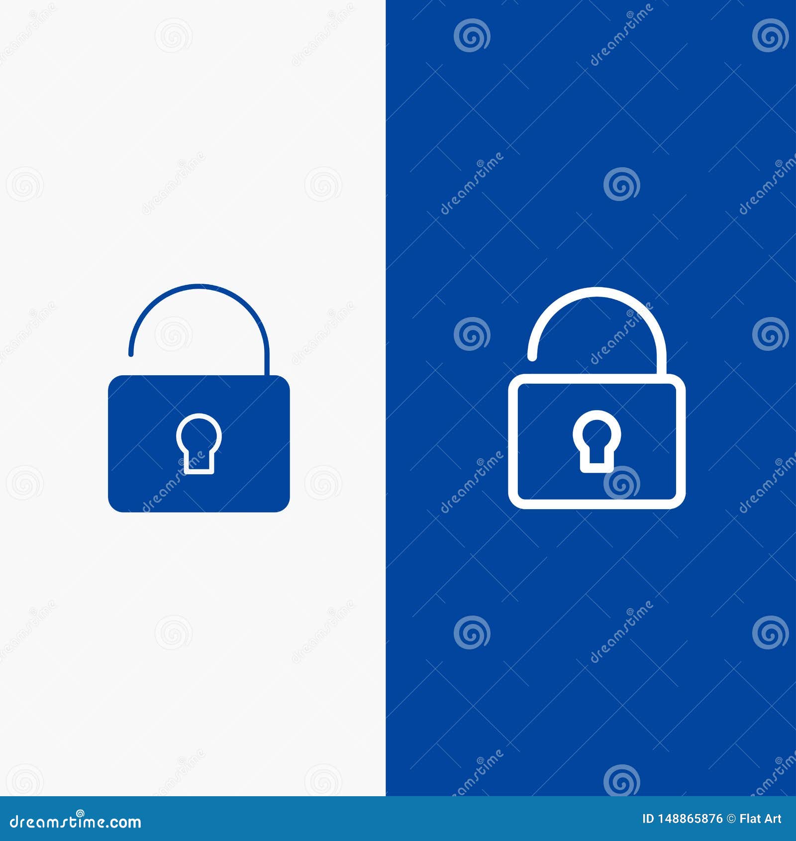 Unlock, Lock, Security Line and Glyph Solid Icon Blue Banner Line and ...