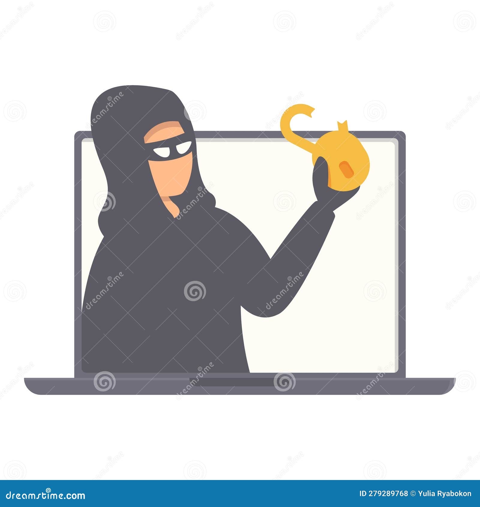 Unlock Secured Scam Icon Cartoon Vector. Computer Data Stock Vector ...