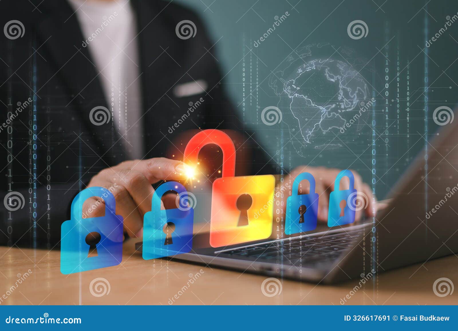 Unlock Security Key Icon. Computer Secure Firewall Concept, People ...