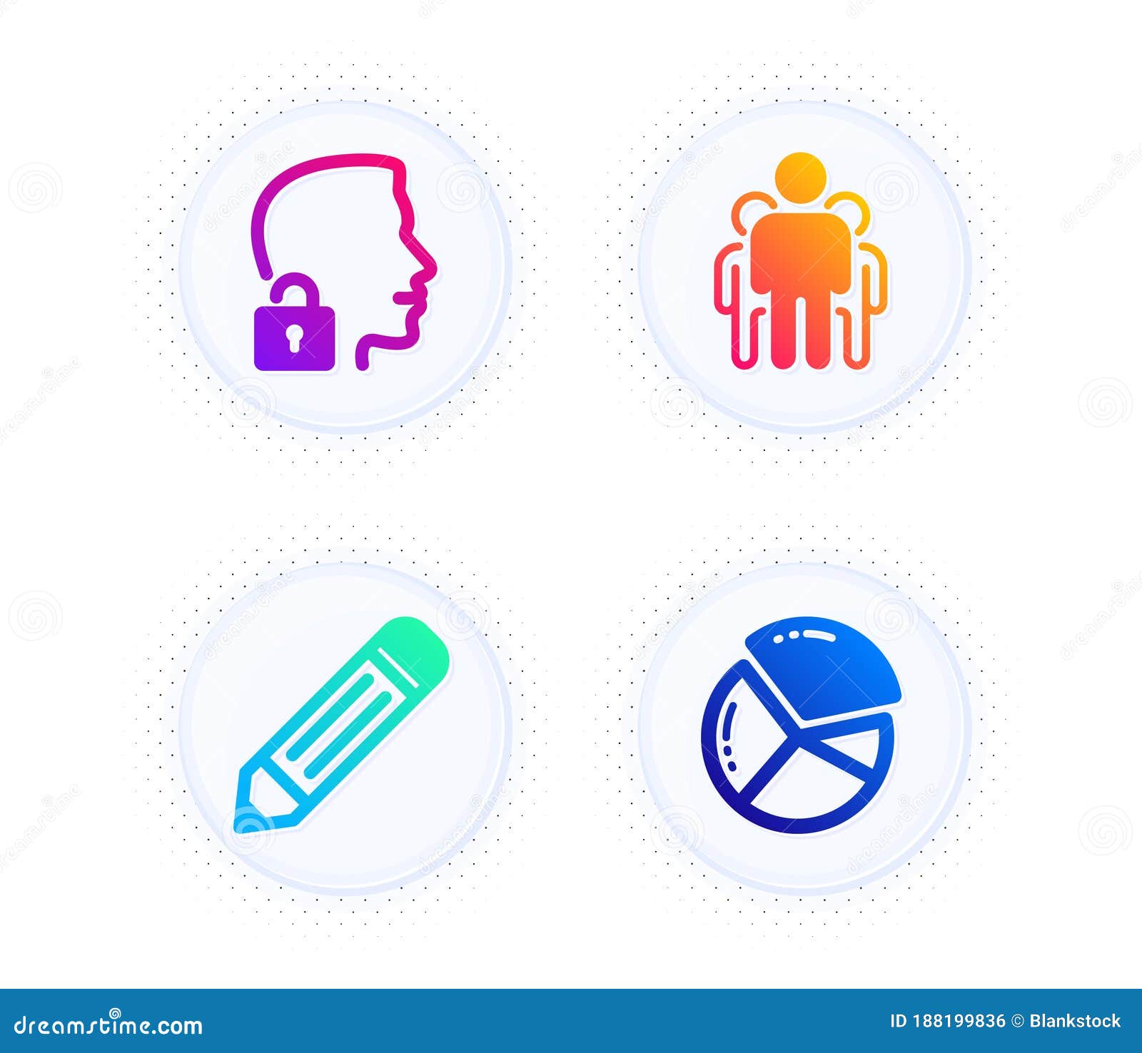 Unlock System, Group and Pencil Icons Set. Pie Chart Sign. Access ...