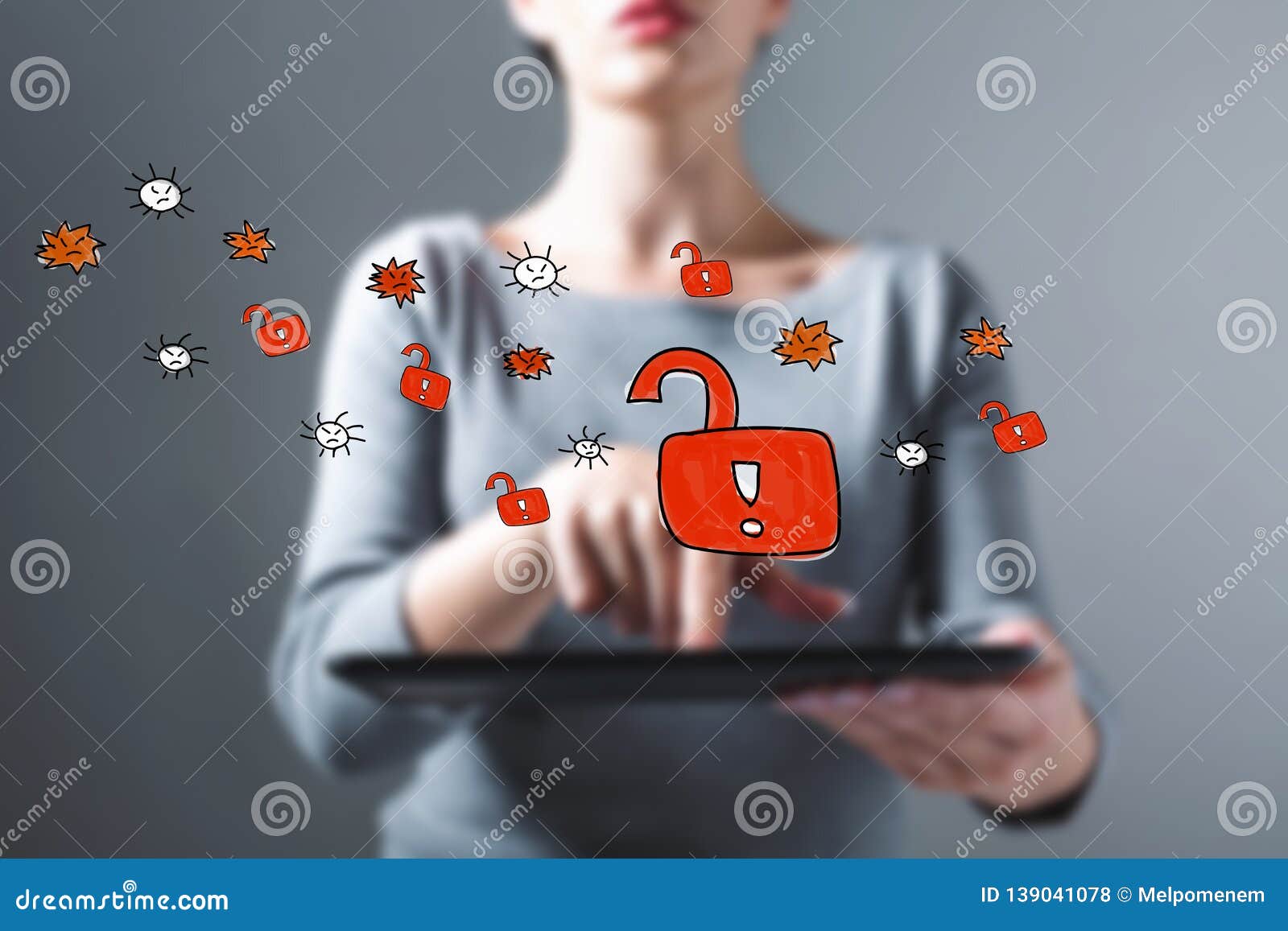 Unlock Theme with Woman Using a Tablet Stock Photo - Image of harmful ...